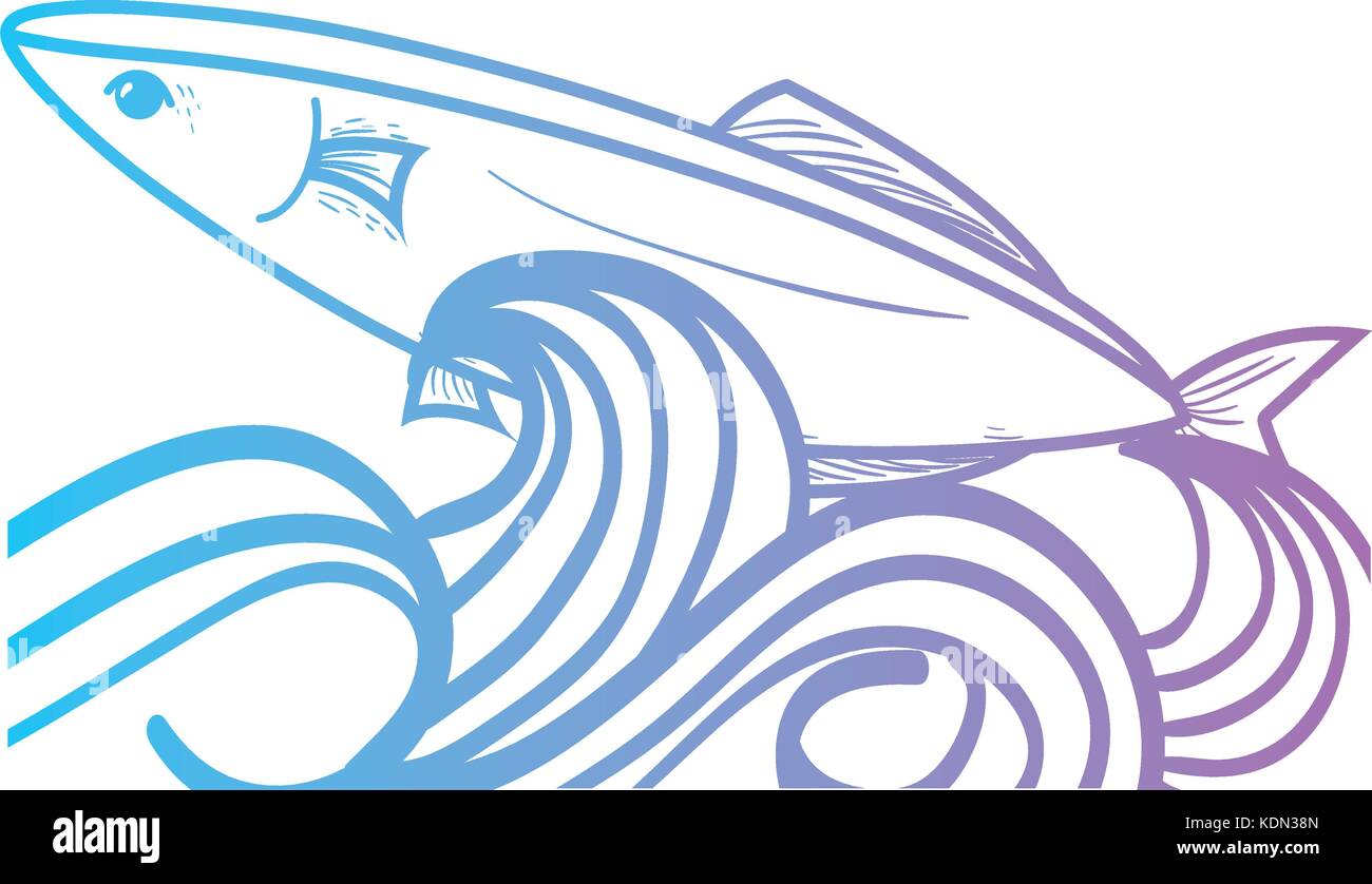 line fish animal in the sea with waves design Stock Vector Image & Art ...