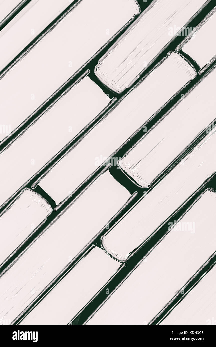 background of stack of books top view of edge pages, black and white ...