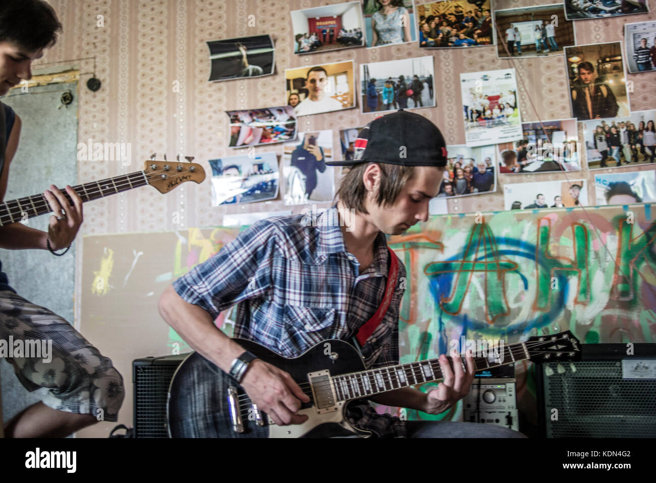 A teenage rock band rehearsal in Youth Center at Lyman, ATO zone ...