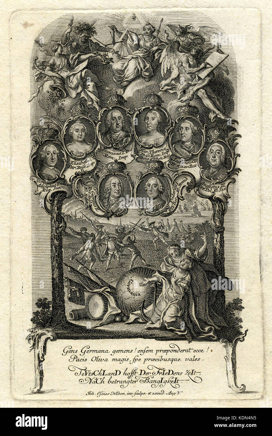 Contemporary engraving celebrating the restoration of peace in Germany ...