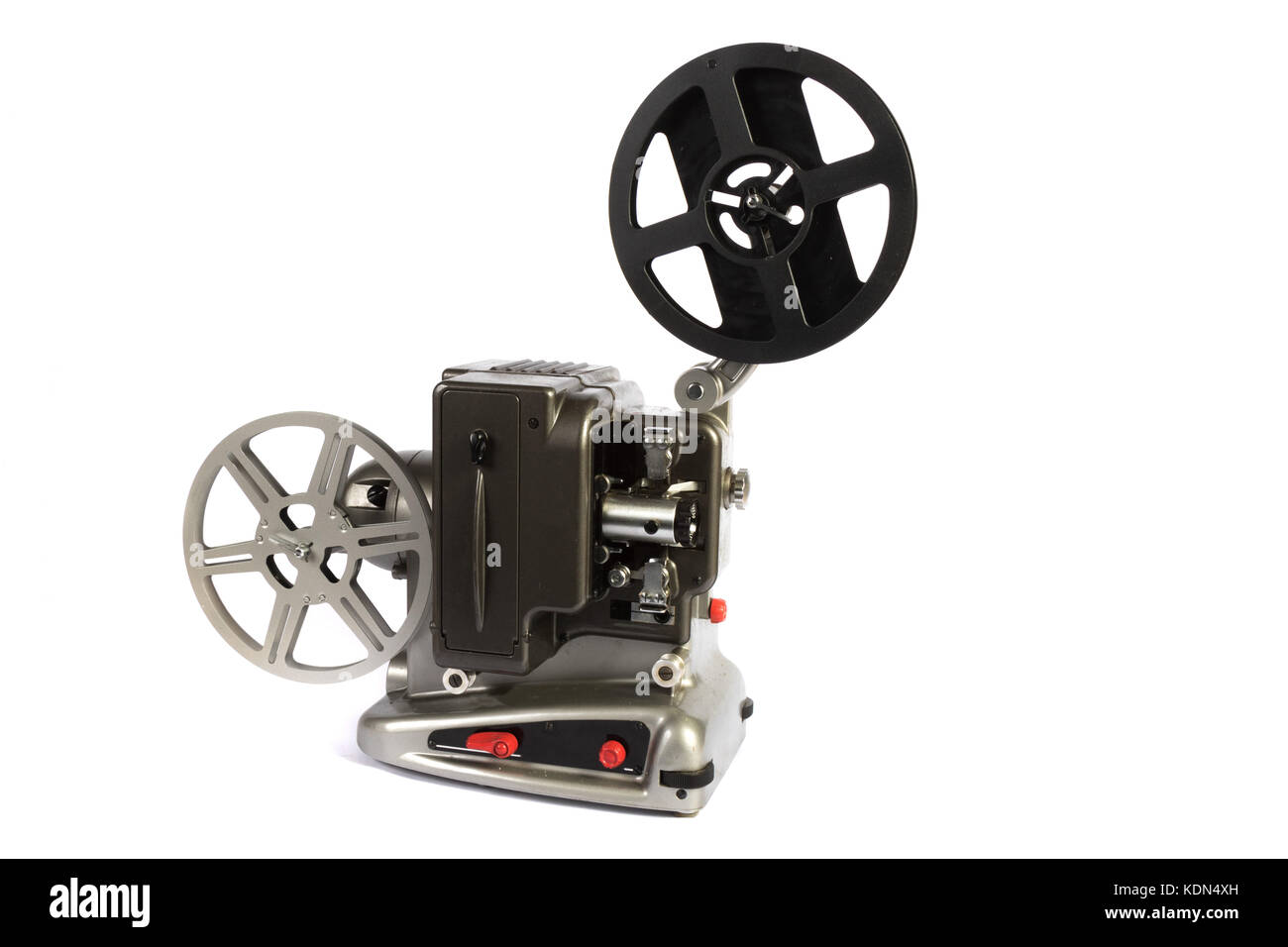 A retro home movie projector dirty from storage isolated on a white ...
