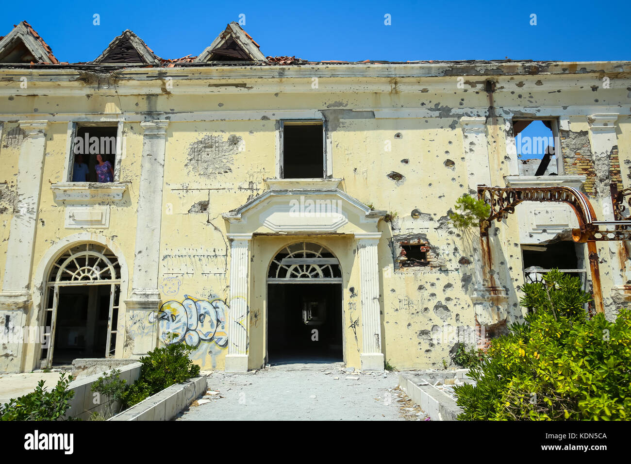 KUPARI, CROATIA - JULY 19, 2017 : People sightseeing the old ruined ...