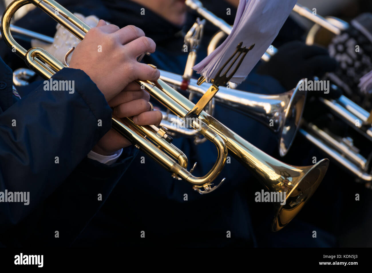 Trumpets of a town band during a performance Stock Photo - Alamy