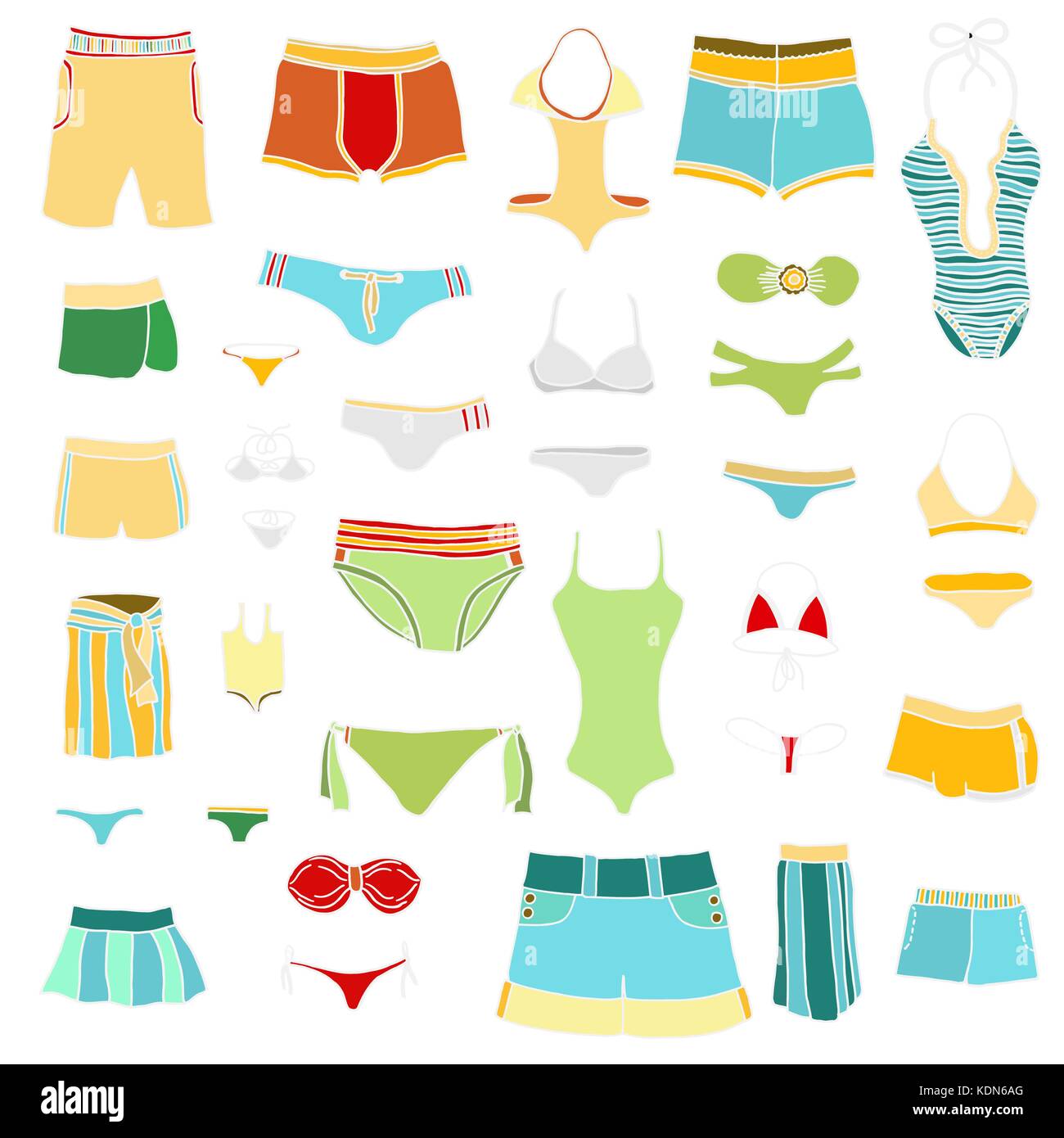 Set of summer clothing icons. Vector doodle illustration Stock Vector ...