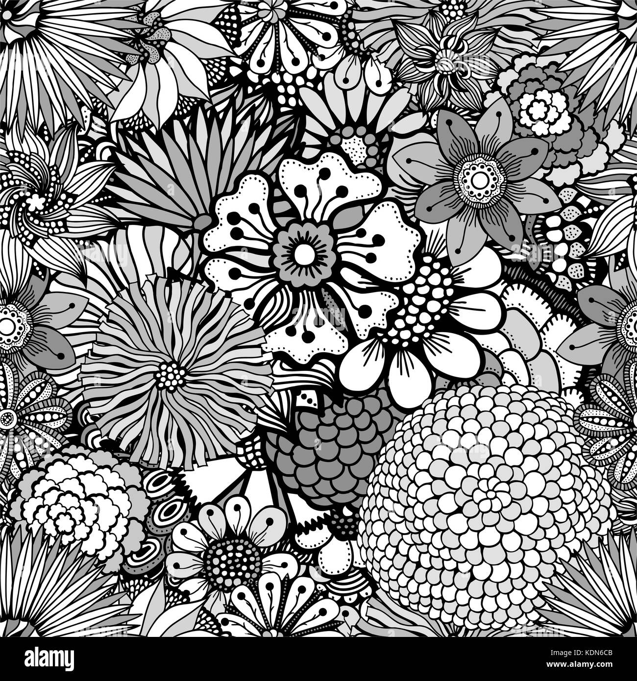Hand drawn floral wallpaper with set of different flowers. Could be ...
