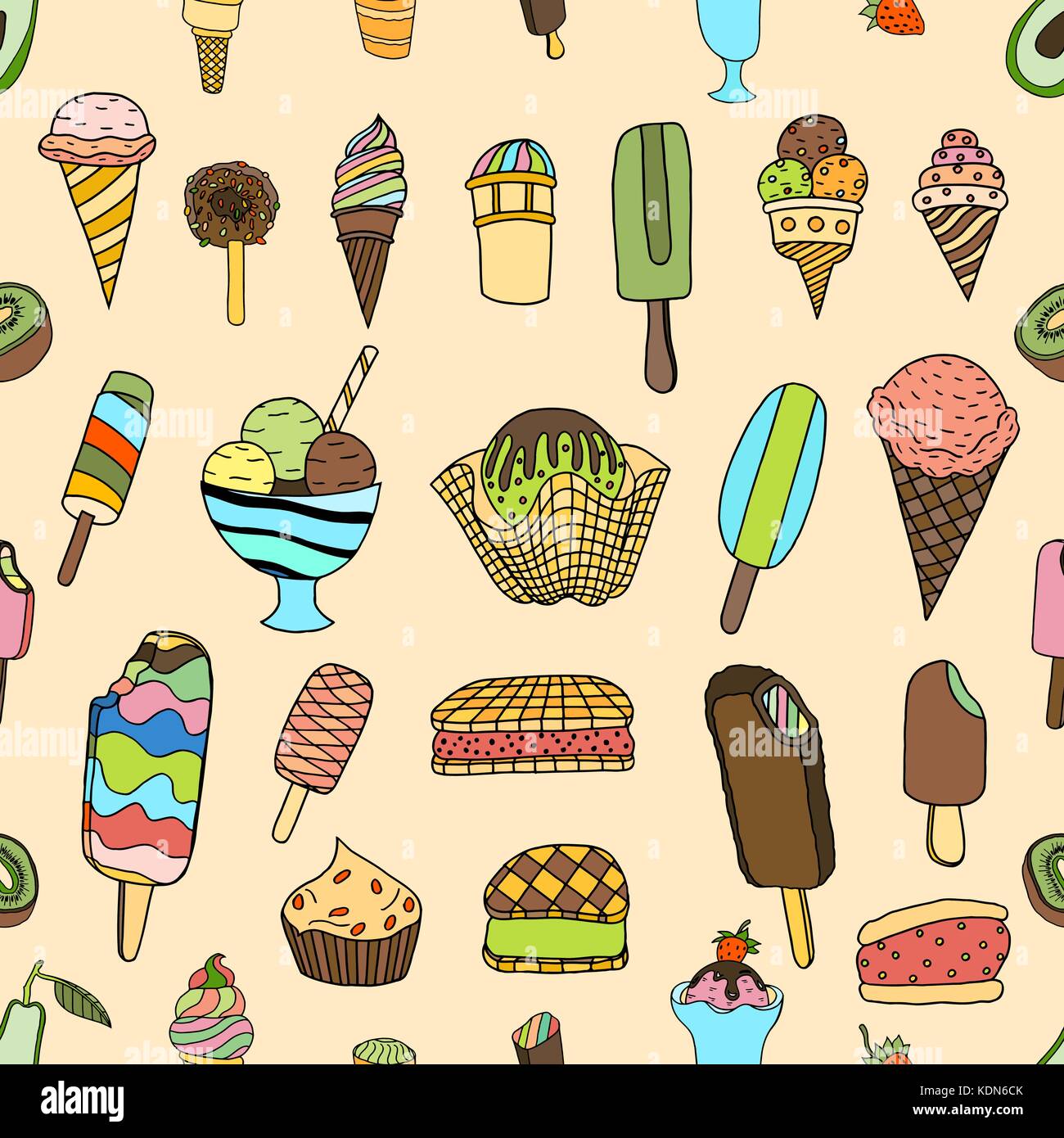 Seamless ice cream and candy cake background pattern in vector Stock ...