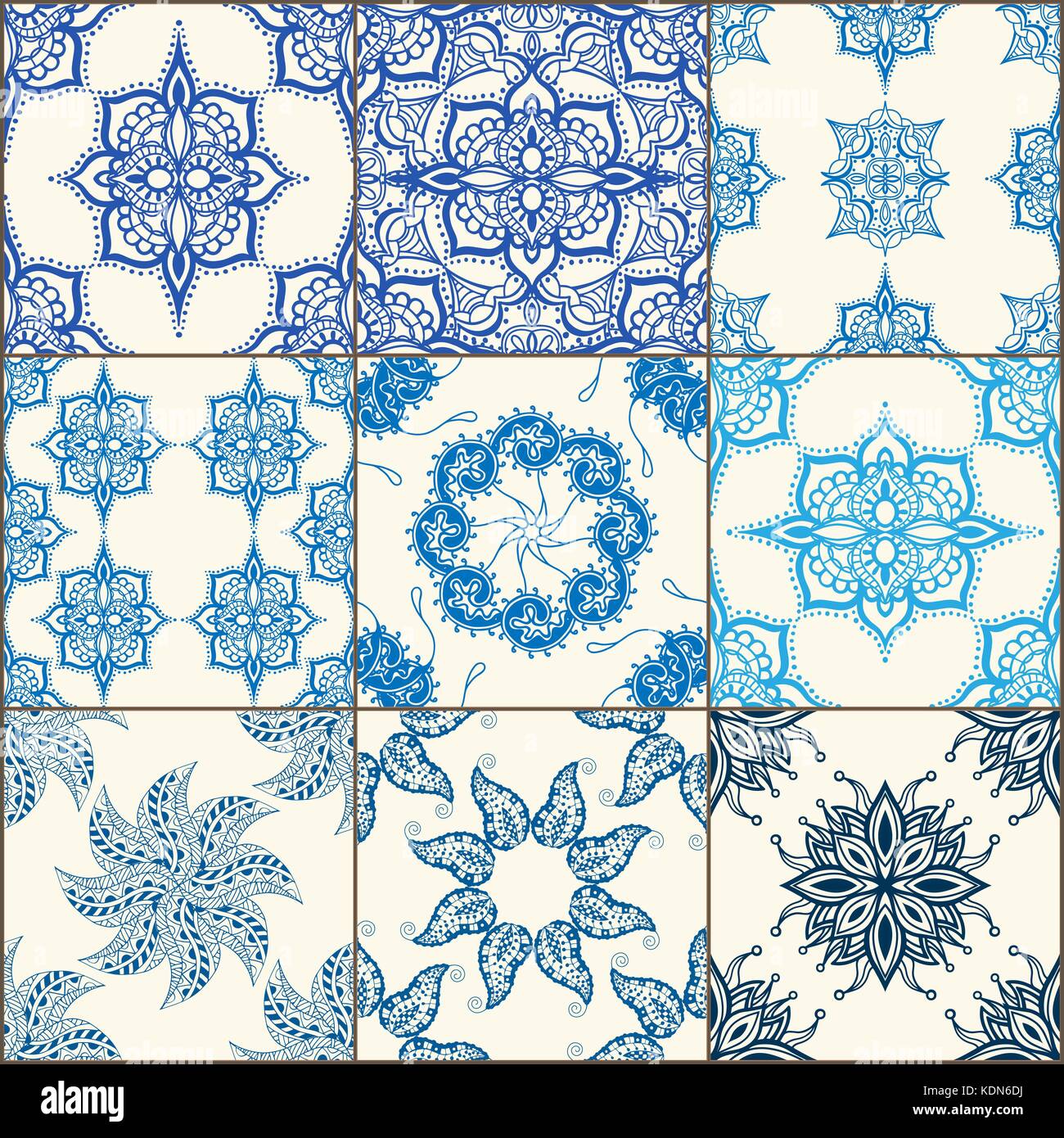 Indigo Blue Tiles Floor Ornament Collection. Gorgeous Seamless ...