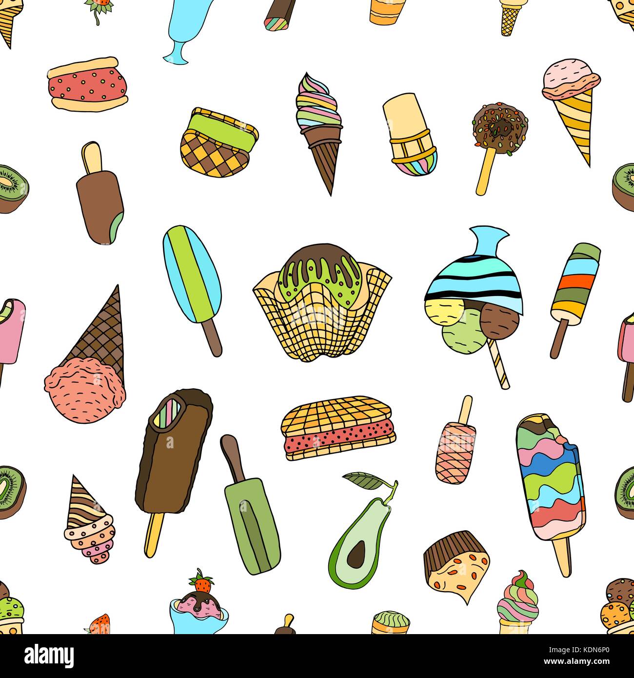 Seamless ice cream and candy cake background pattern in vector Stock ...