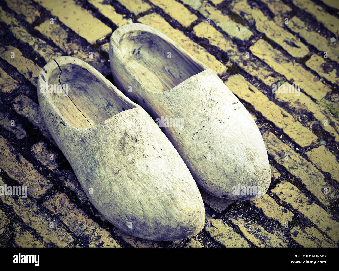old Dutch clogs made in rough wood with vintage effect Stock Photo - Alamy