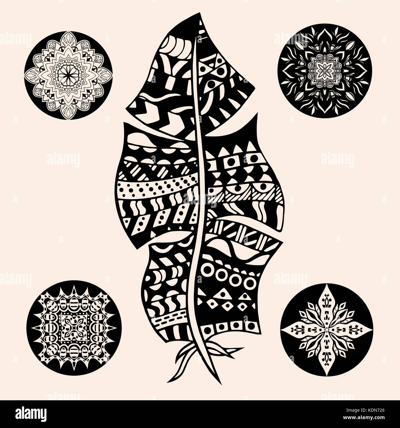 Artistically drawn, stylized, vector feather on a white background ...