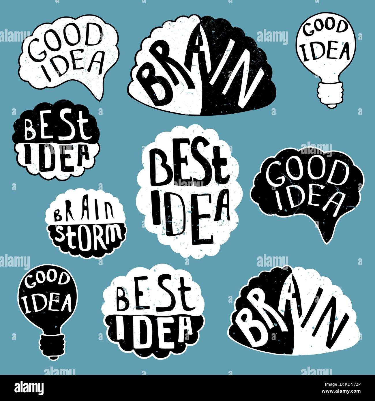 Set of labels with texts, Human brain with text - Best Idea, Good Idea ...