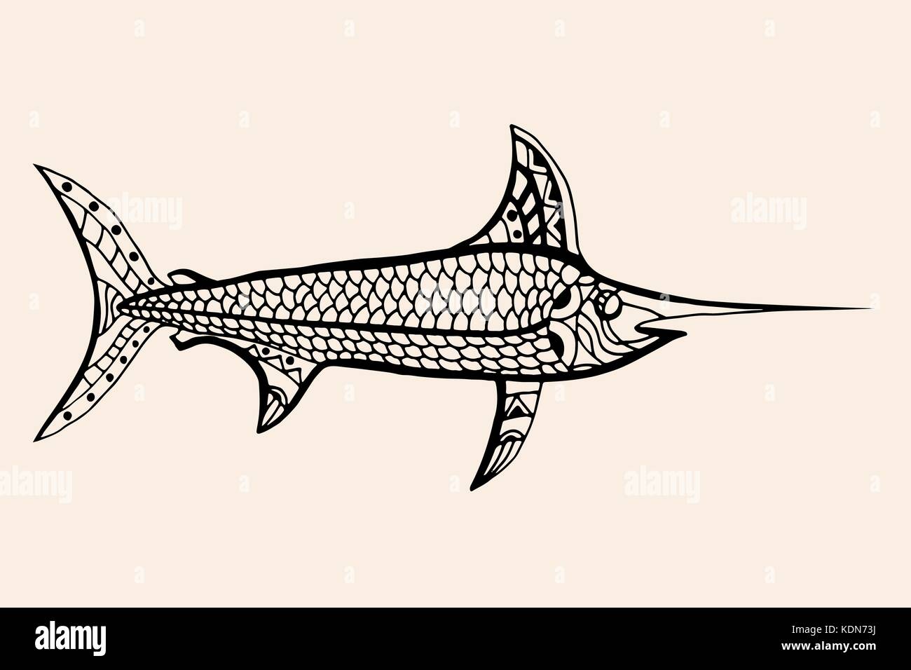 ornamental graphic fish. Vector vintage engraving. Zentangle. Hand ...