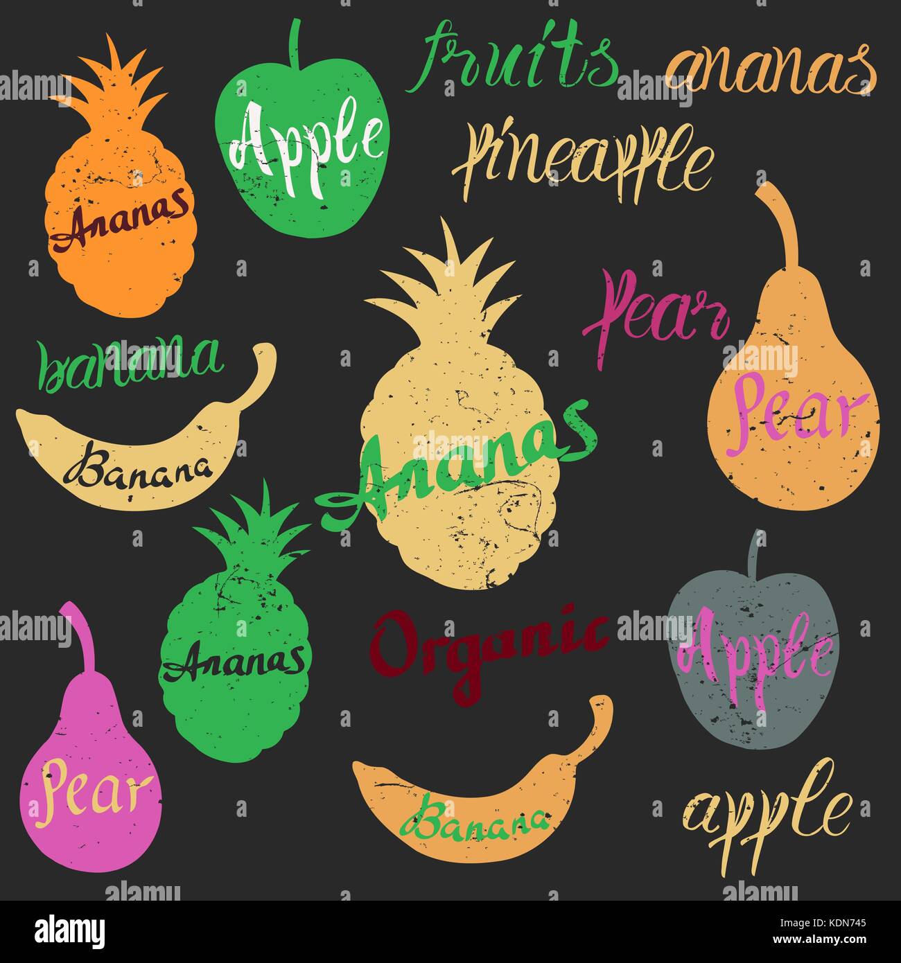Vector fruit logo. Fruit and vegetables silhouettes with lettering ...