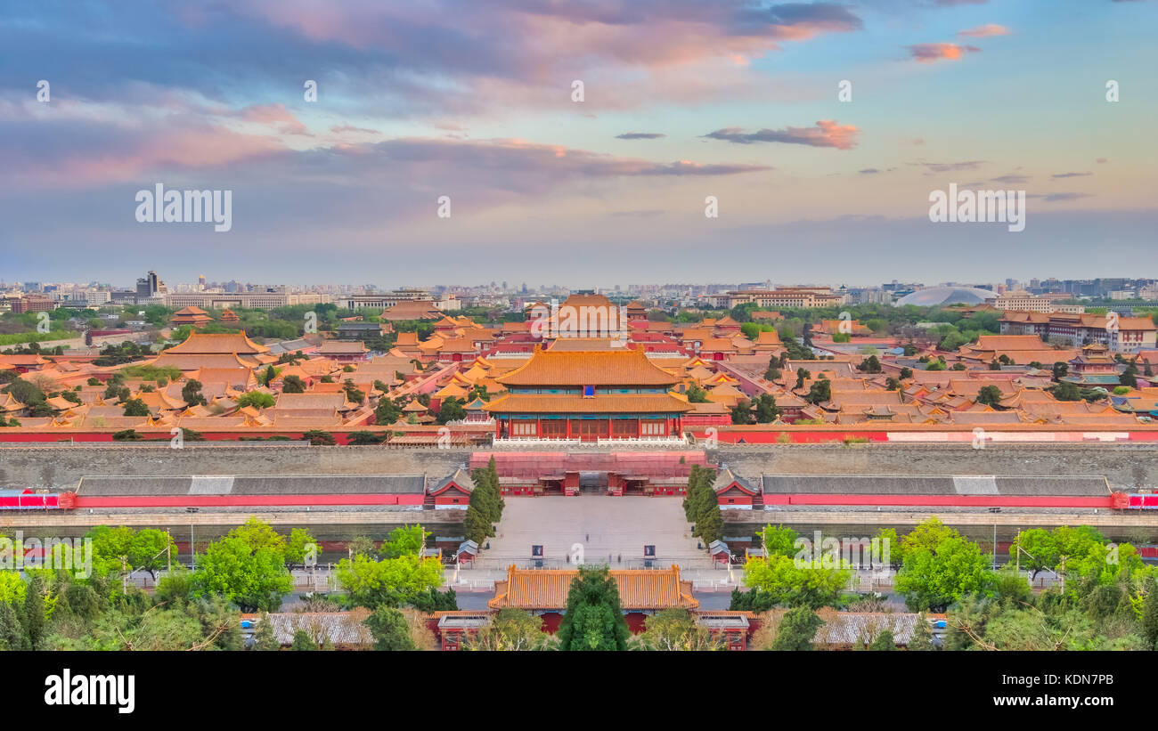 Ariel view of Beijing city skyline with the Forbidden city chinese ...