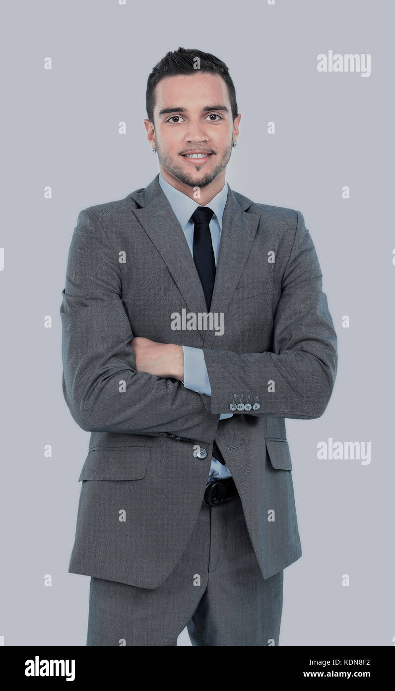Smiling business man. Isolated over white background Stock Photo - Alamy