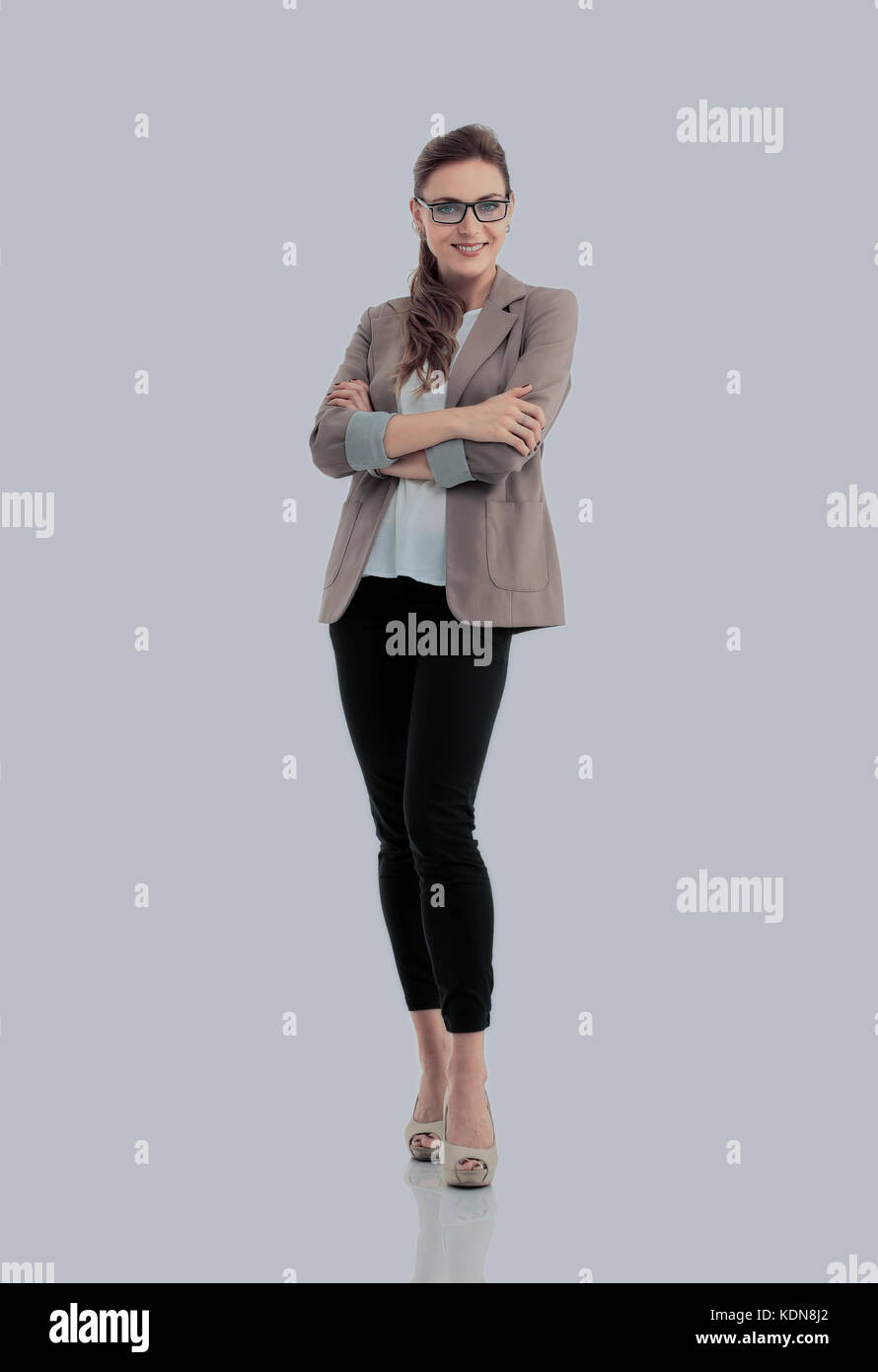 portrait of an attractive woman administrator on a white backgro Stock ...