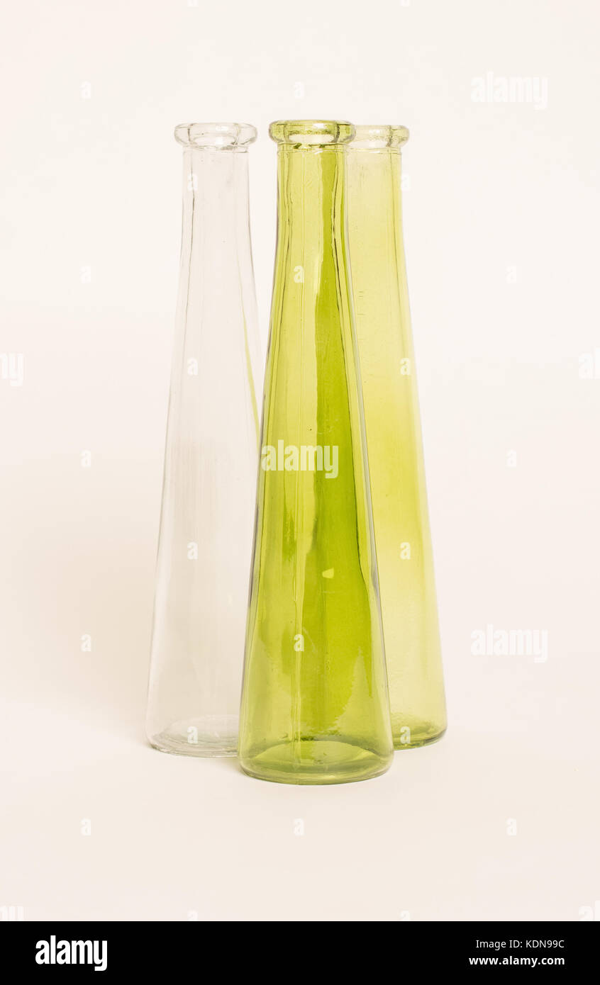 Clear and green glass bottles Stock Photo - Alamy