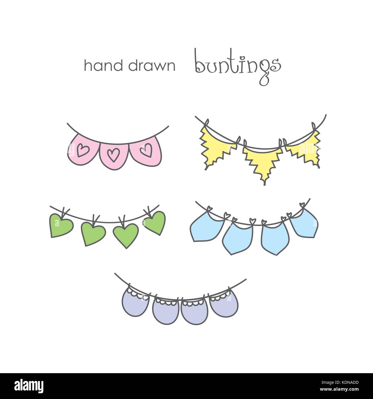 Doodle set - colorful bunting, hand drawn vector Stock Vector Image ...