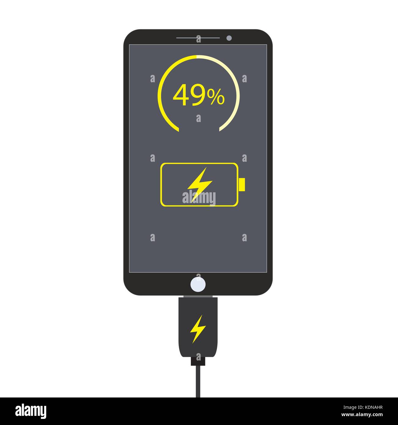 Smartphone charging, flat design, vector illustration on white ...