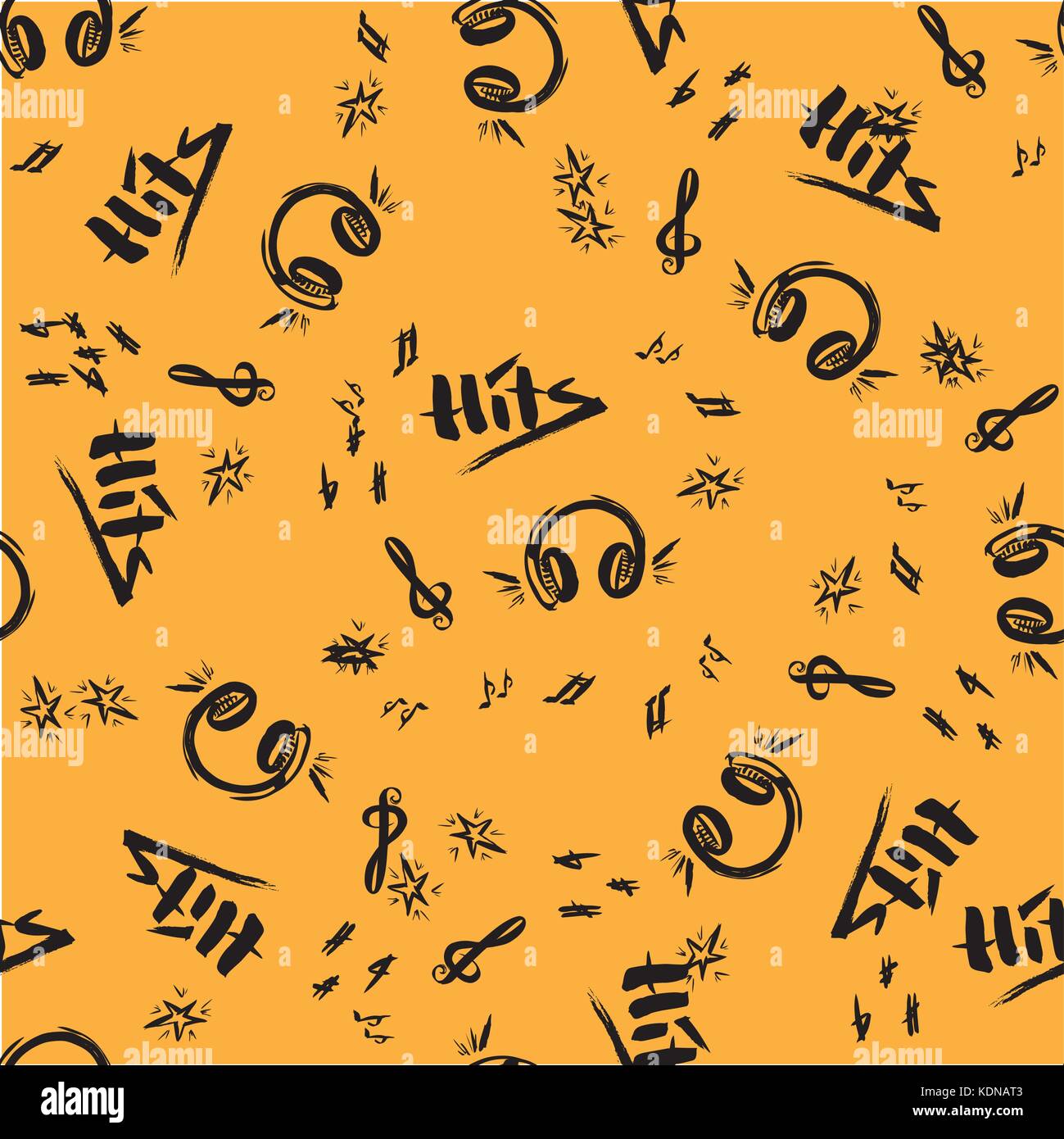 Hand drawn sketch with notes and music styles lettering signs, vector ...