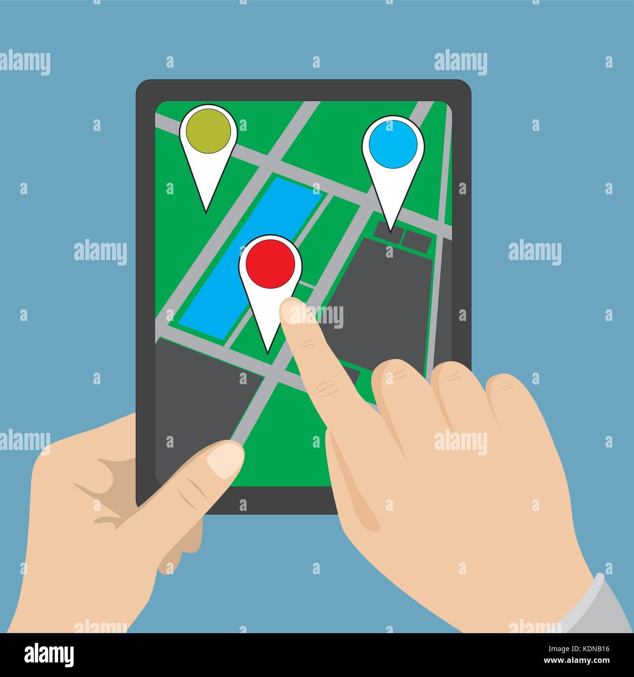 Hand touching blank screen of tablet computer,Navigation system flat ...