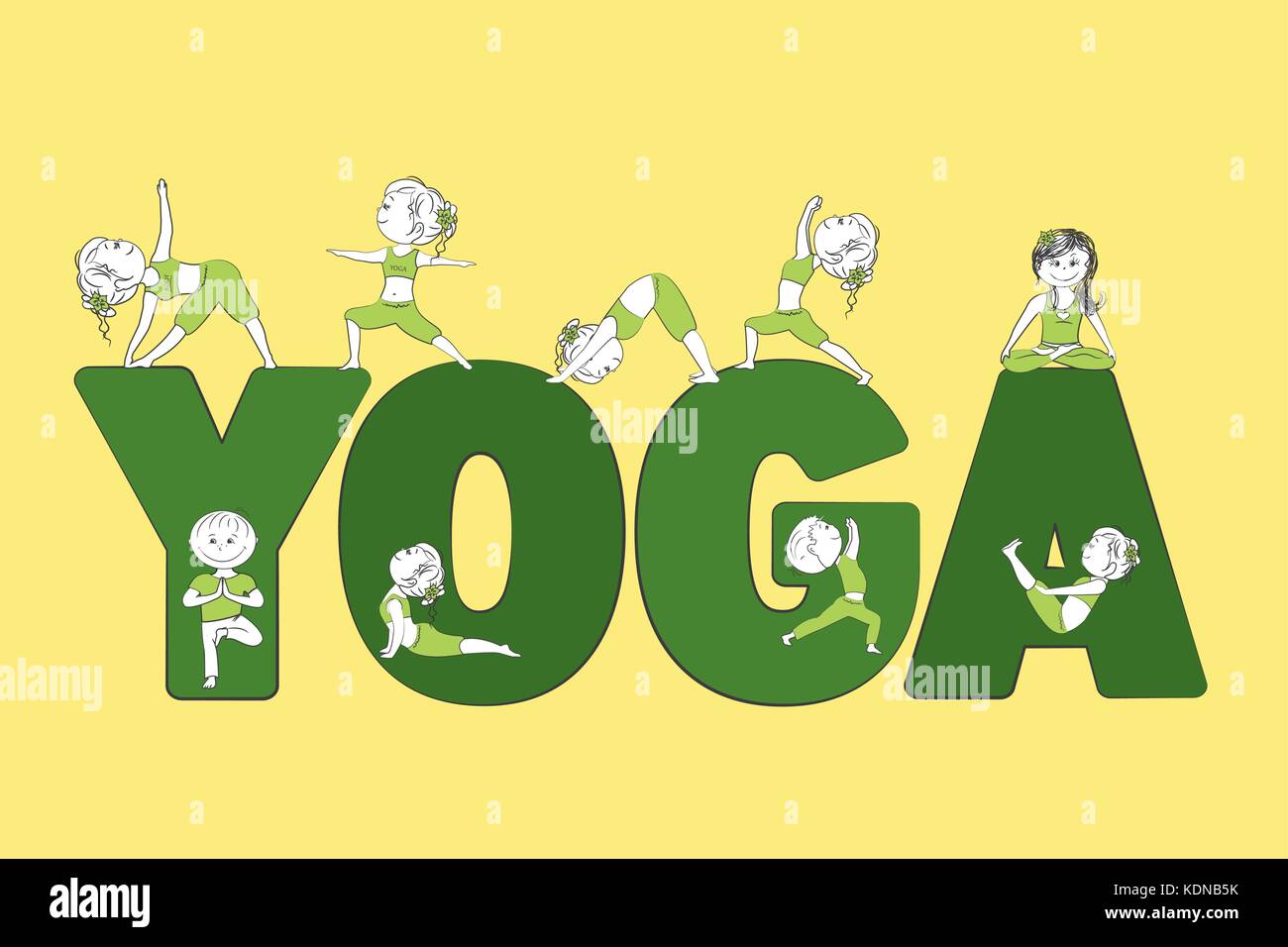 Yoga word and smile people in various yoga poses, vector Stock Vector ...