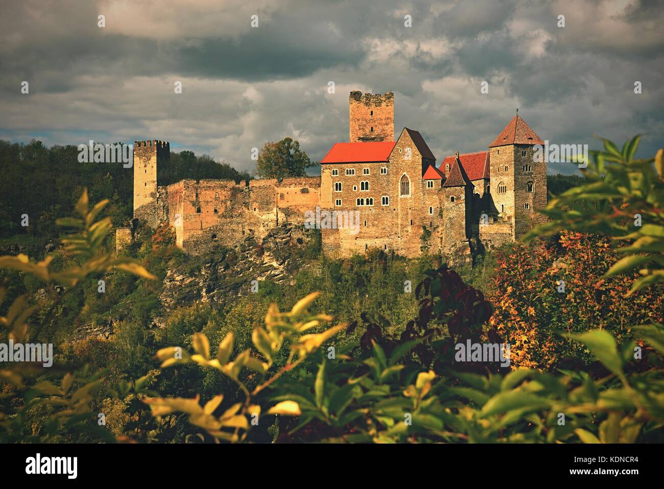 Beautiful autumn landscape in Austria with a nice old Hardegg castle ...