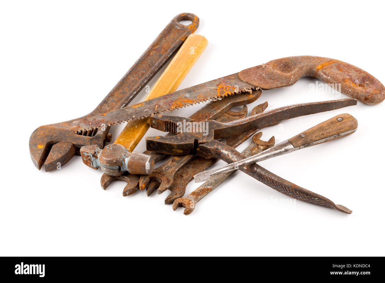 Old rusty tools isolated on a white background Stock Photo - Alamy