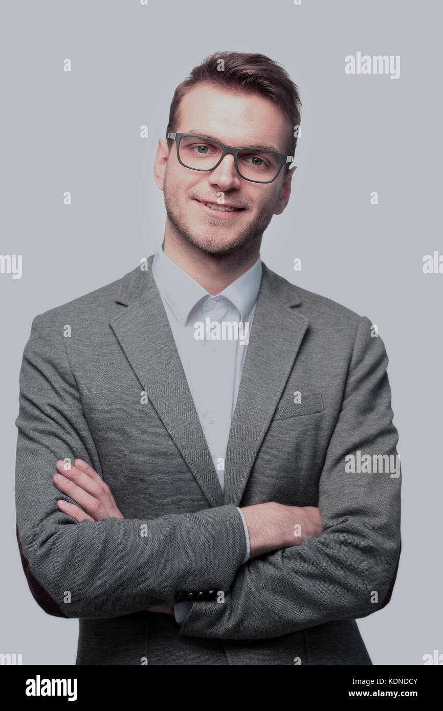 Close up portrait of a business man with crossed arms Stock Photo - Alamy