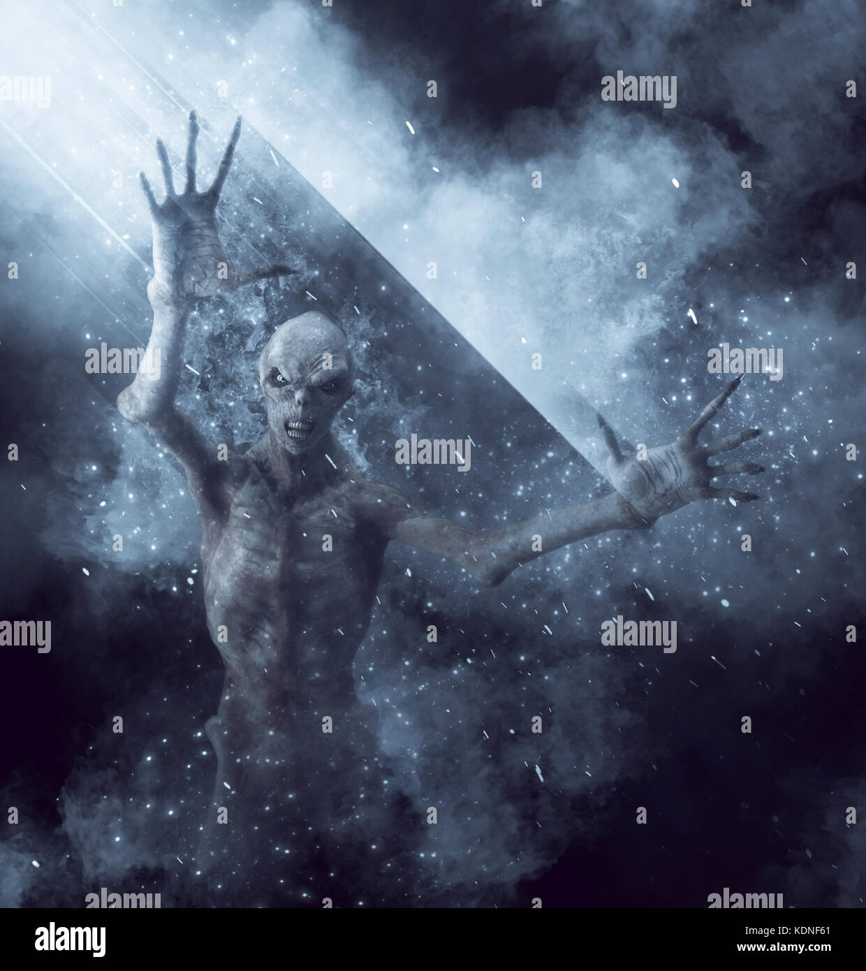 3D Illustration of a demon monster in the rays of light Stock Photo - Alamy