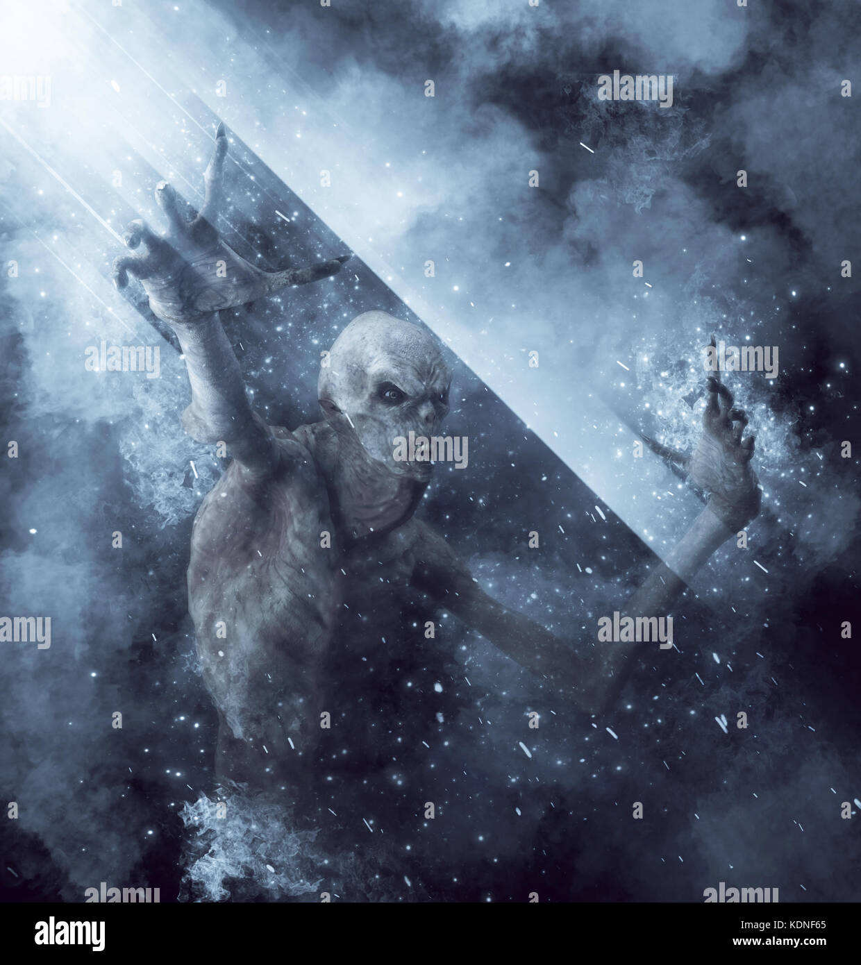 3D Illustration of a demon monster in the rays of light Stock Photo - Alamy