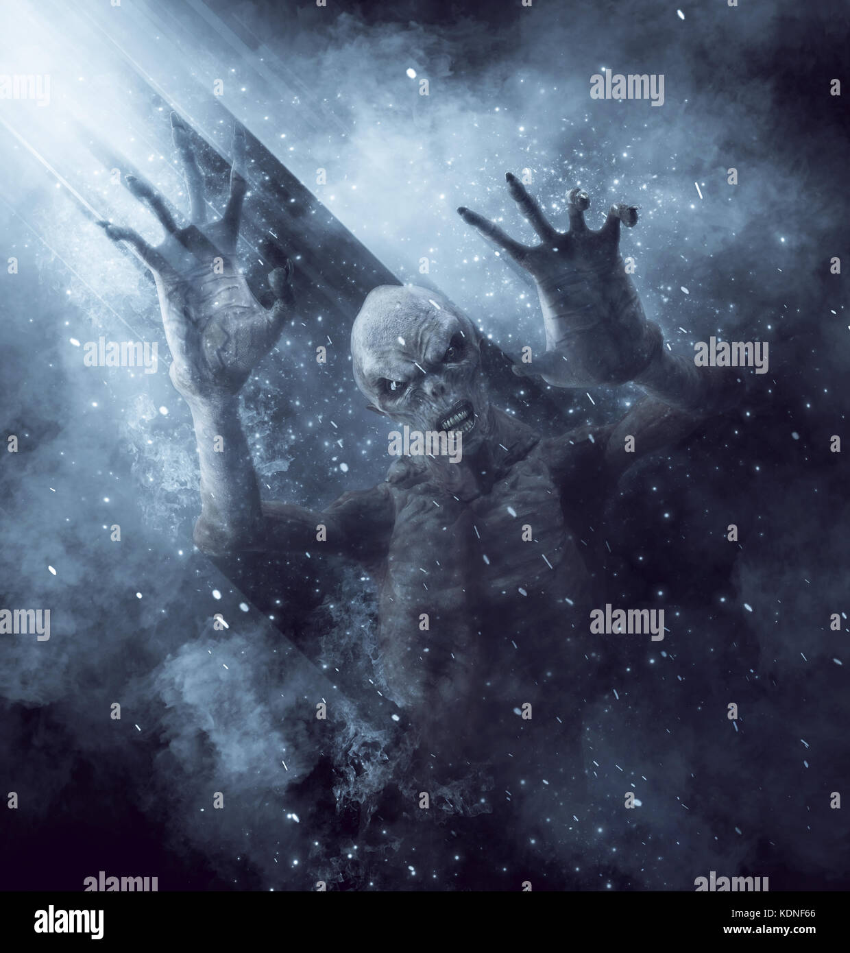 3D Illustration of a demon monster in the rays of light Stock Photo - Alamy