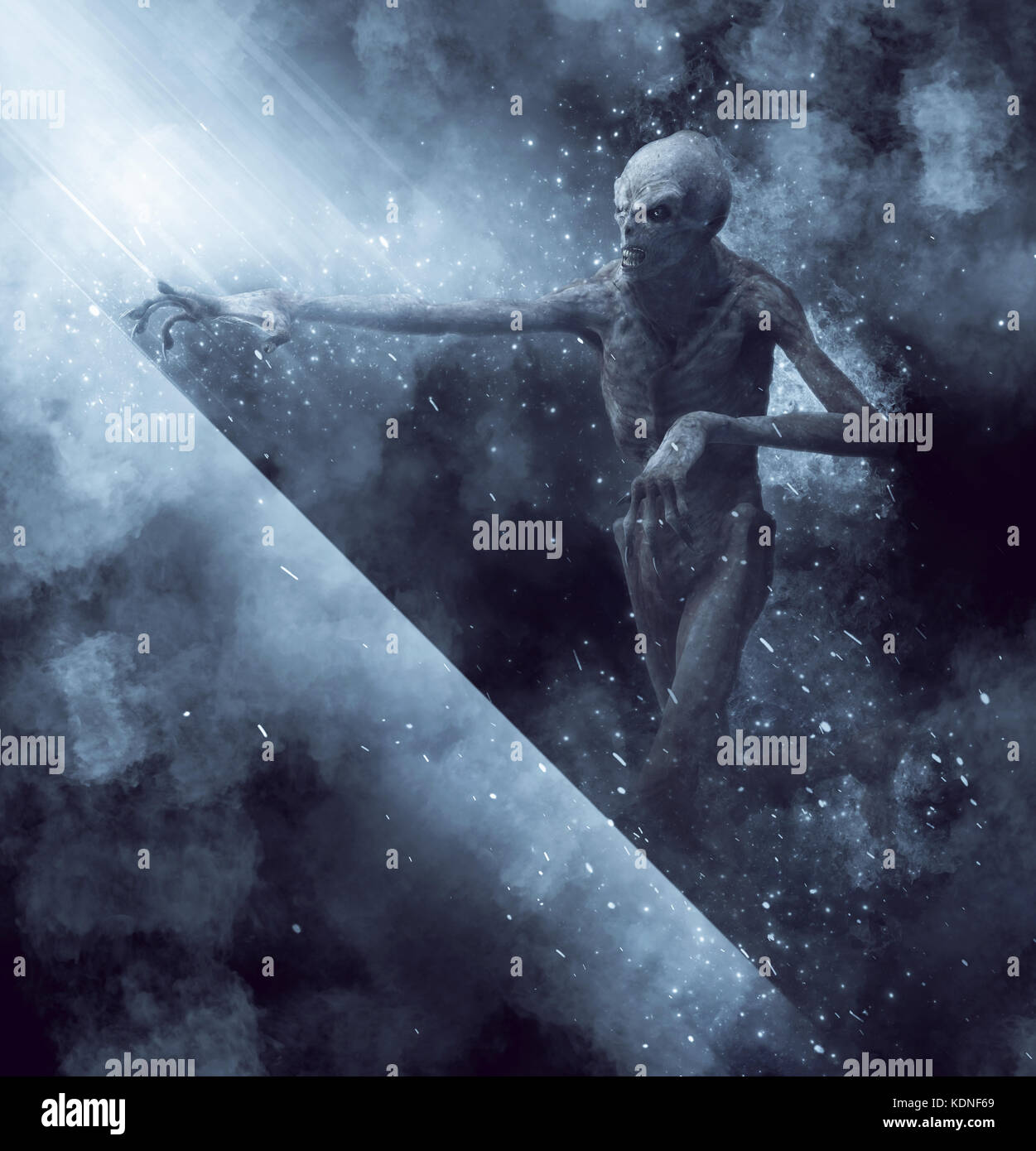 3D Illustration of a demon monster in the rays of light Stock Photo - Alamy