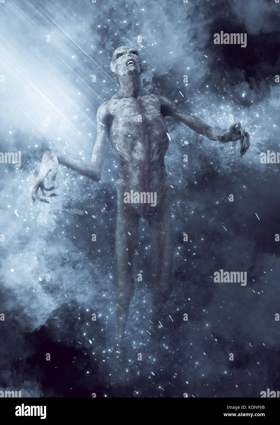 3D Illustration of a demon monster in the rays of light Stock Photo - Alamy