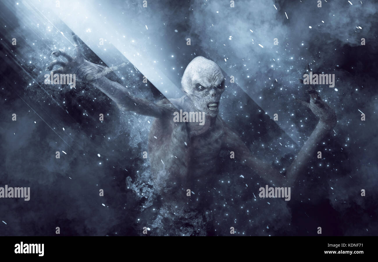 3D Illustration of a demon monster in the rays of light Stock Photo - Alamy