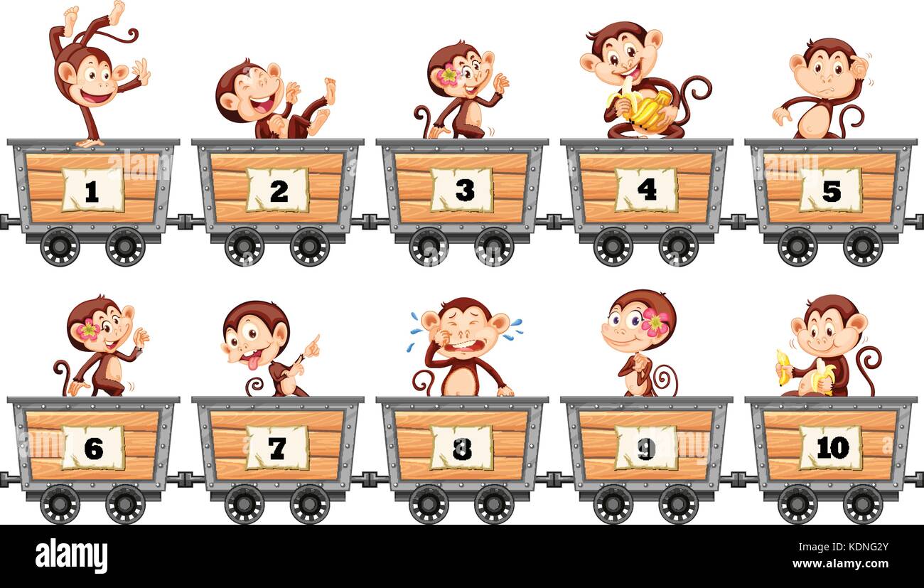 Counting numbers with monkeys in wagons illustration Stock Vector Image ...