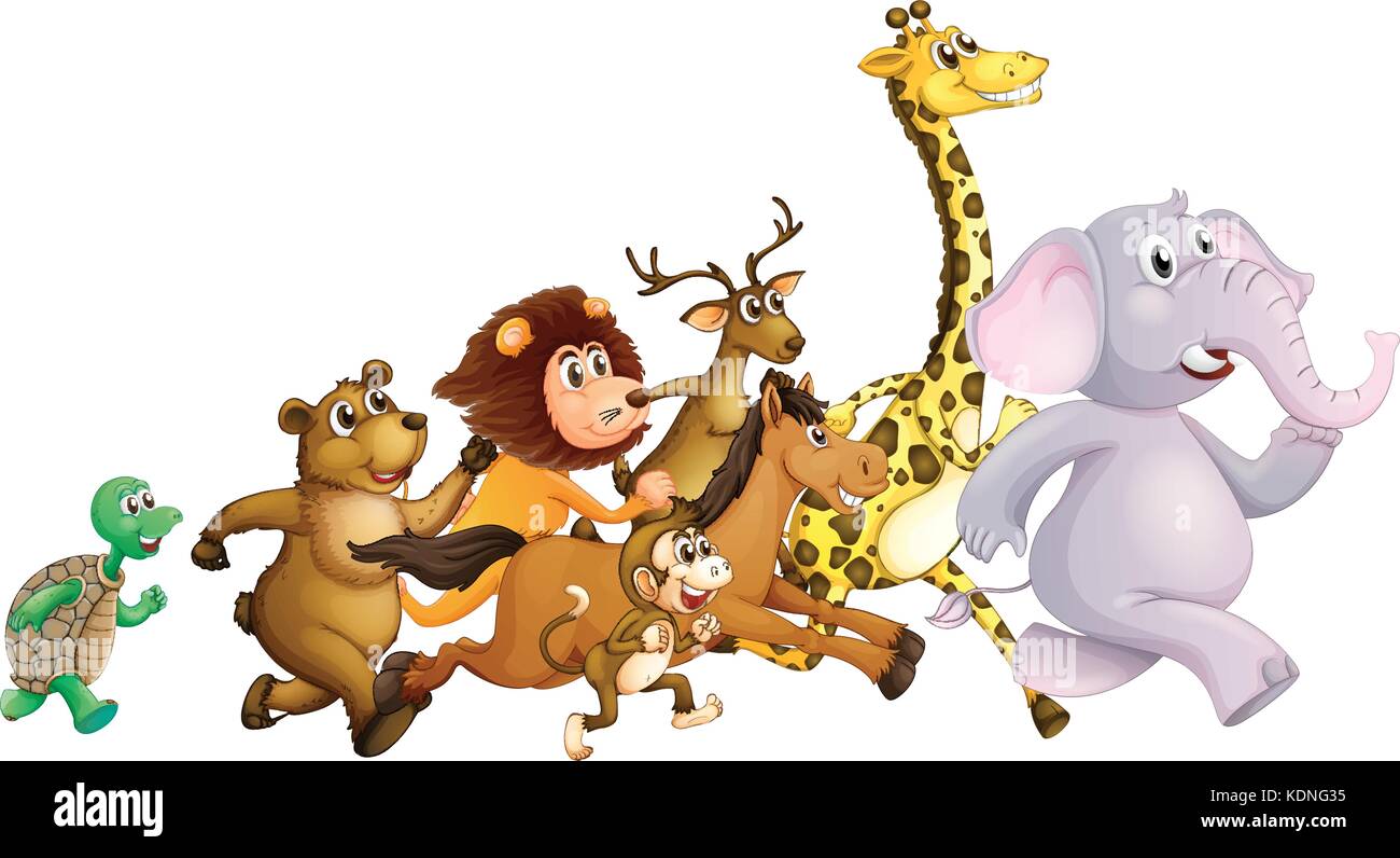 Wild animals running together illustration Stock Vector Art ...