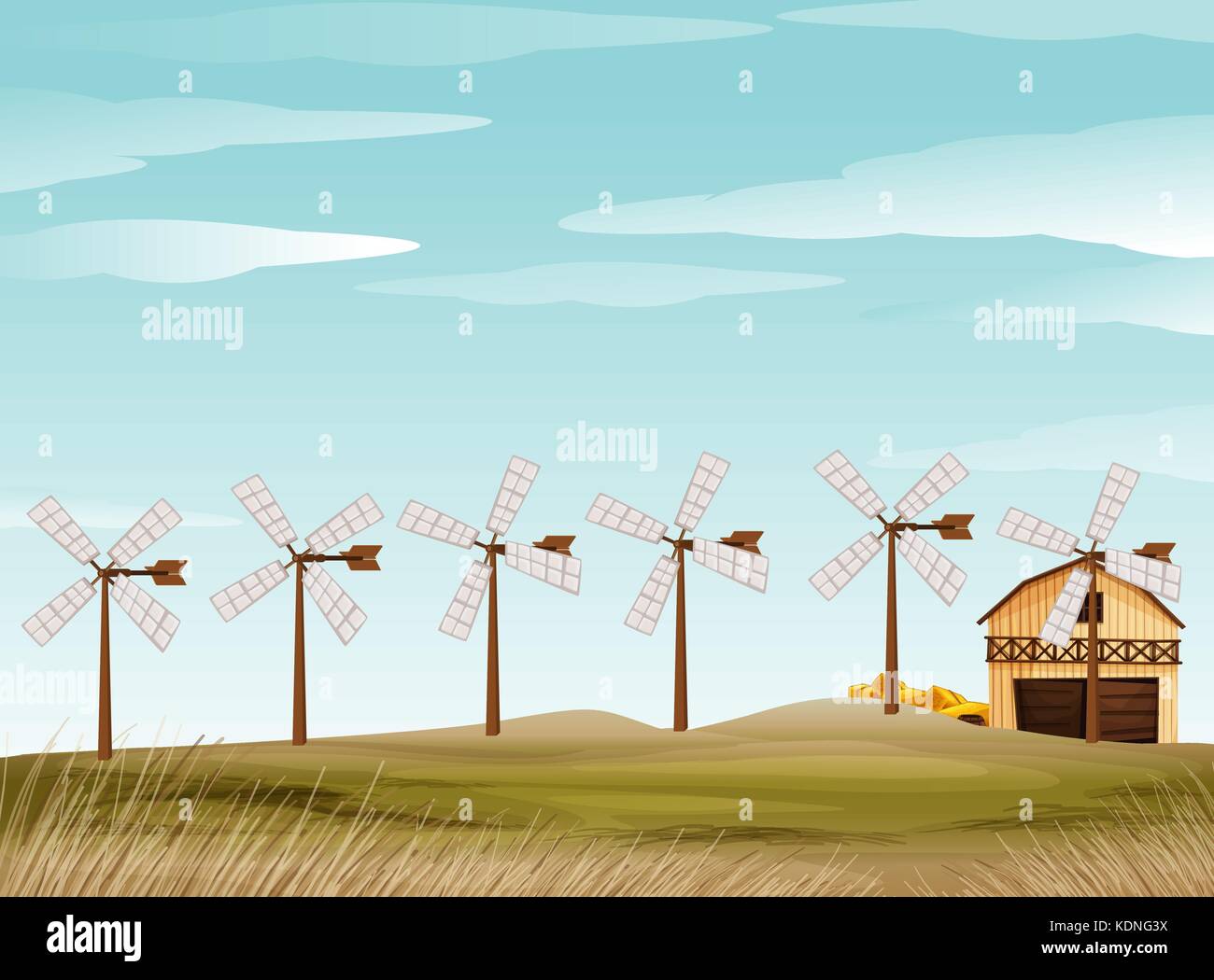 Farm scene with windmill and barn illustration Stock Vector Image & Art ...