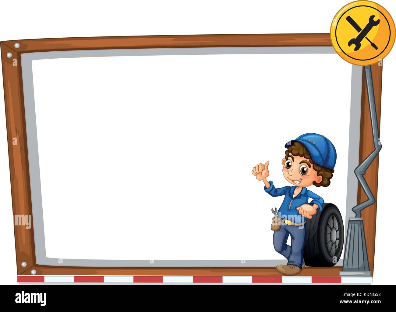 Sign template with mechanic and tools illustration Stock Vector Image ...