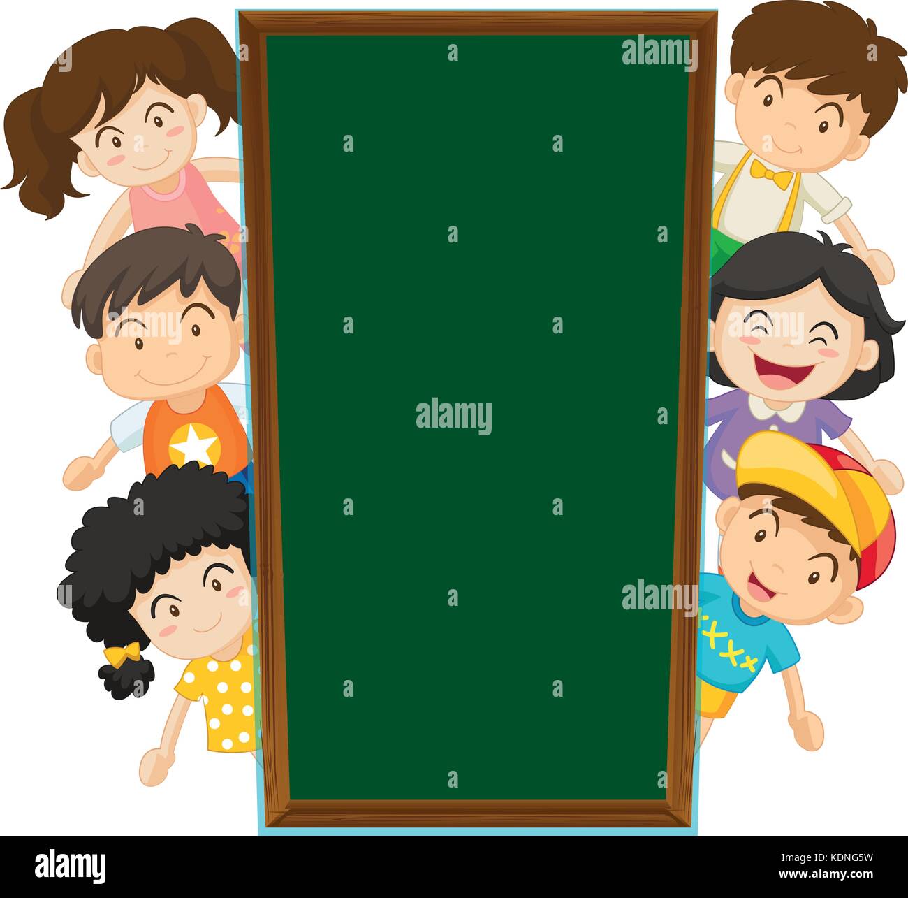 Blackboard template with happy kids in the back illustration Stock ...