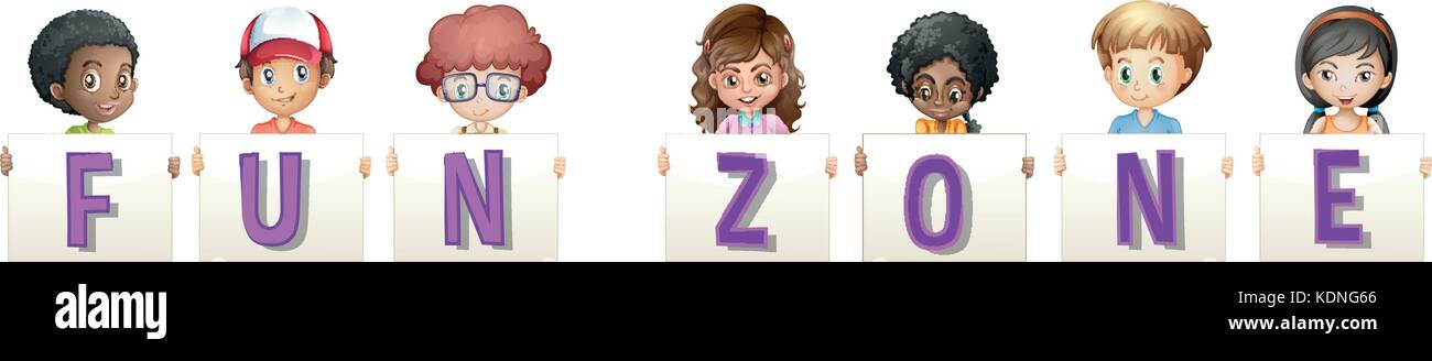 Children holding sign for fun zone illustration Stock Vector Image ...