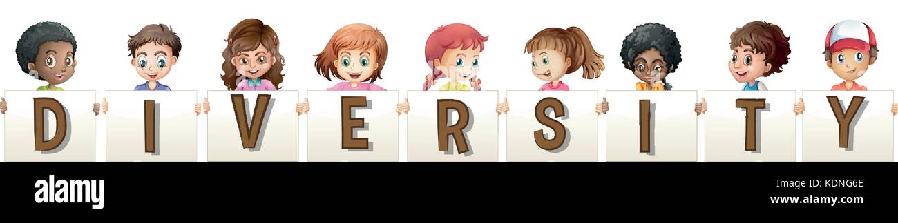 Children holding word for diversity illustration Stock Vector Image ...