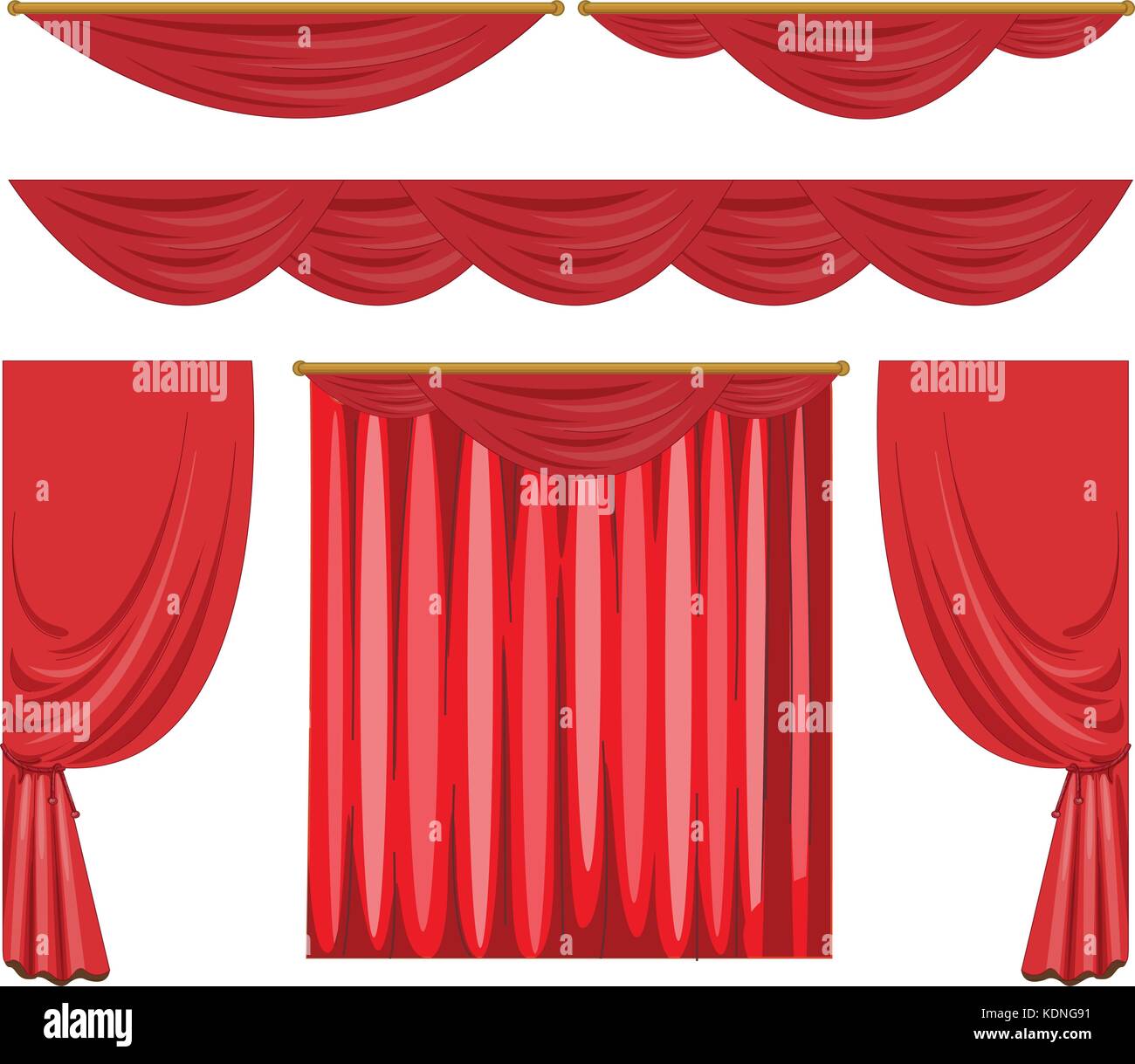 Red curtains in different styles illustration Stock Vector Image & Art ...