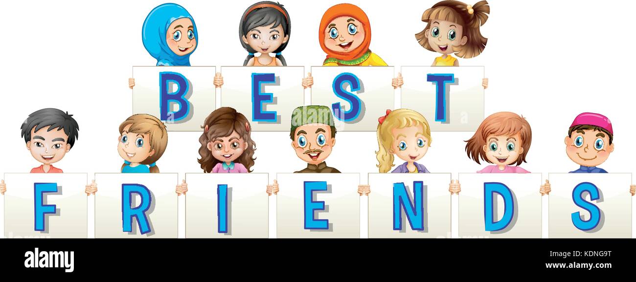 Children holding sign for best friends illustration Stock Vector Image ...