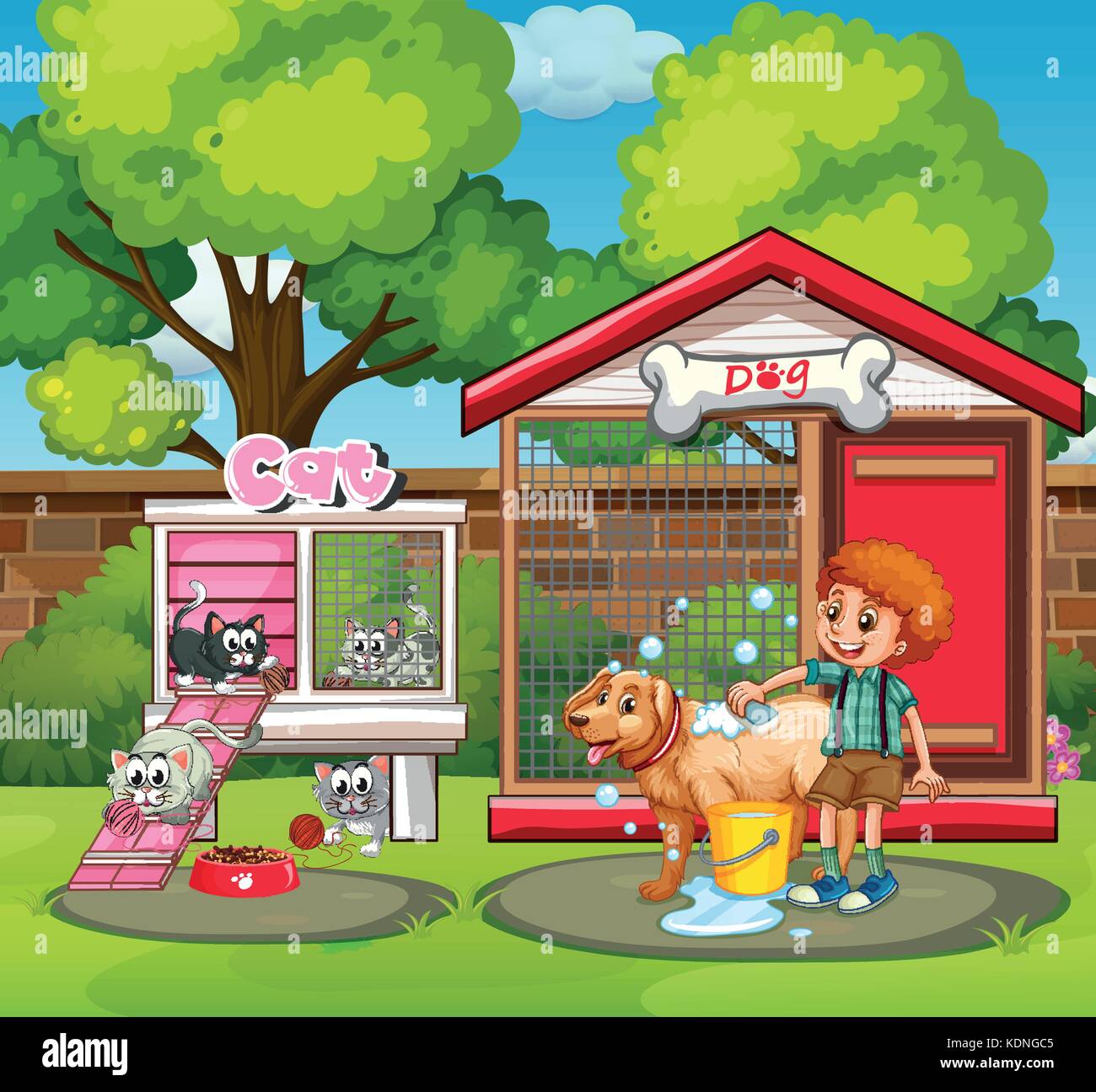 Pet houses in the garden illustration Stock Vector Image & Art - Alamy
