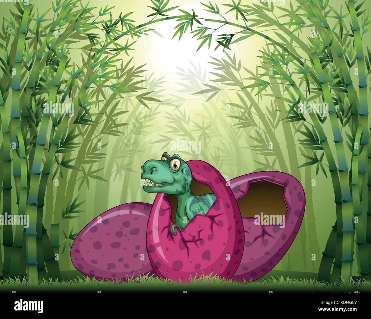 T-Rex hatching egg in bamboo forest illustration Stock Vector Image ...