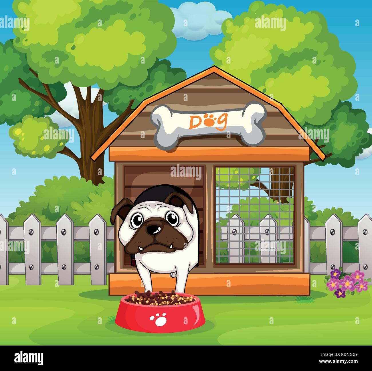 Dog in the doghouse in garden illustration Stock Vector Image & Art - Alamy