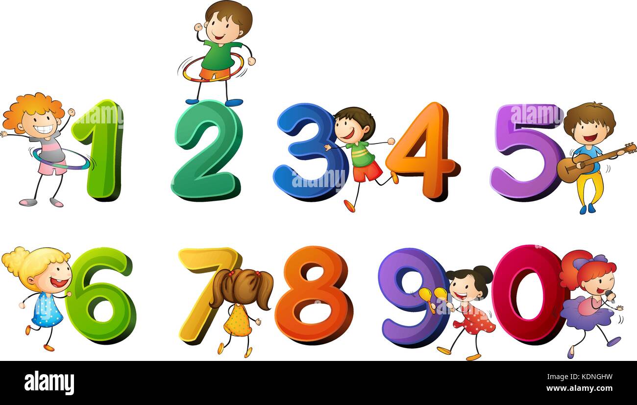 Children and numbers one to zero illustration Stock Vector Image & Art ...