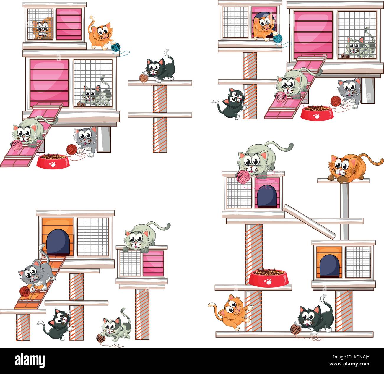 Cats and different designs of cat house illustration Stock Vector Image ...