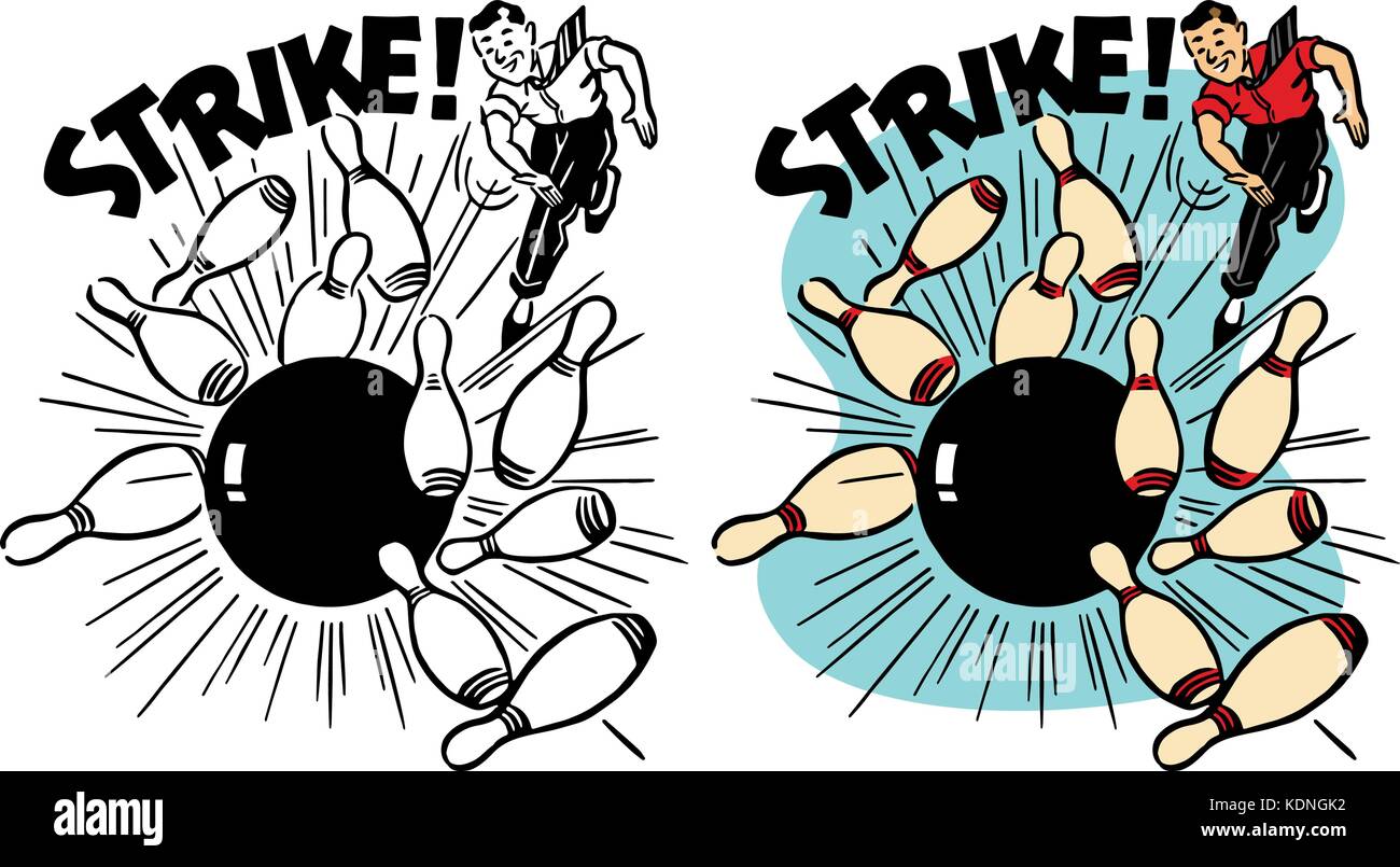 A man bowls a perfect strike in a bowling alley Stock Vector Image ...